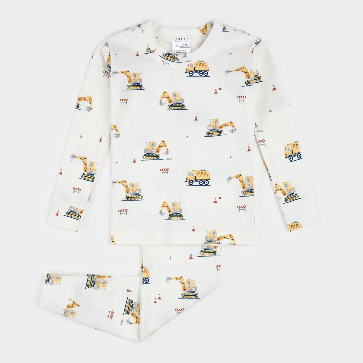 Diggers Print on Off-White Infant PJ Set – petitlem.com